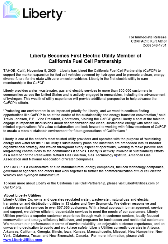 Liberty Becomes First Electric Utility Member of California Fuel Cell ...